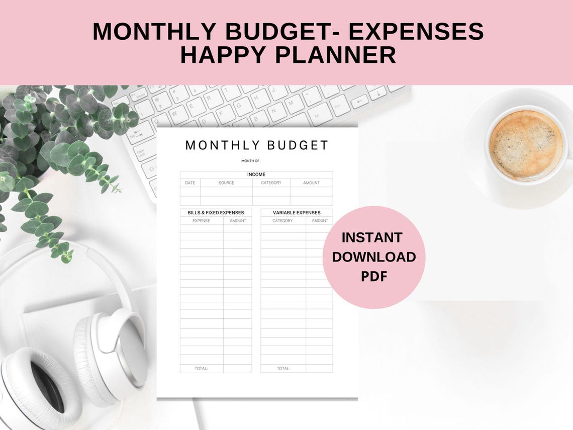 Monthly Budget Printable: Fixed and Variable Expenses - Etsy