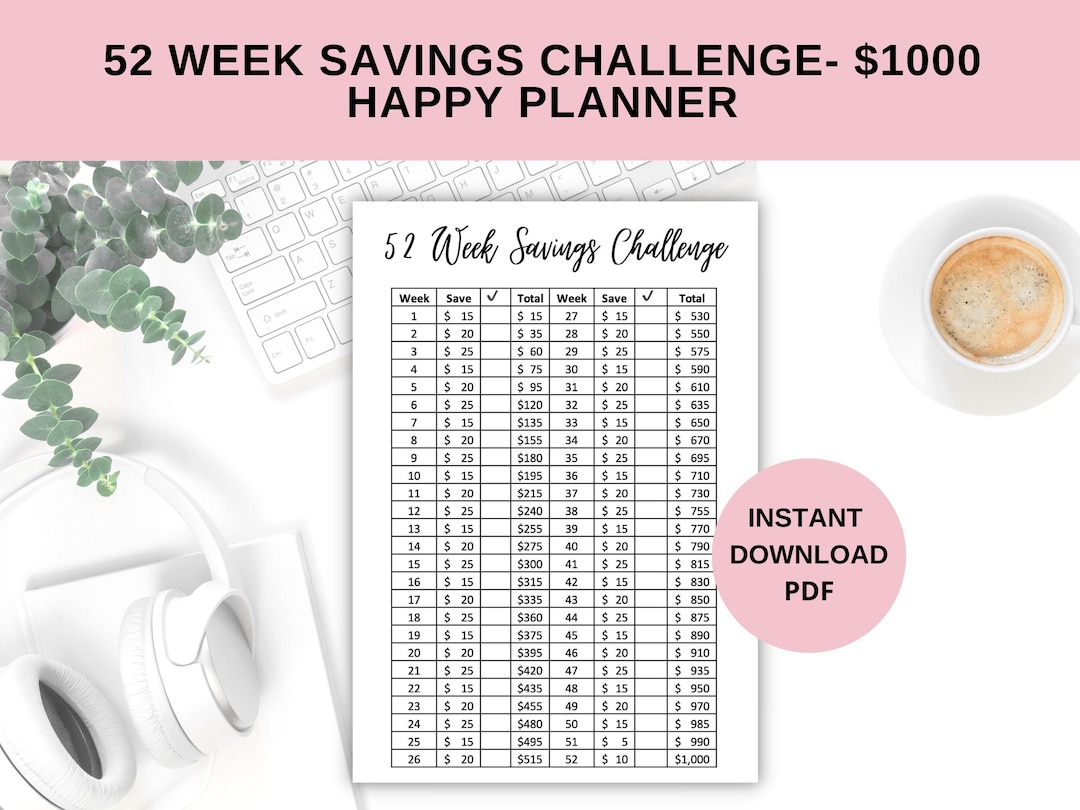 52 Week Savings Tracker 1000 - Etsy