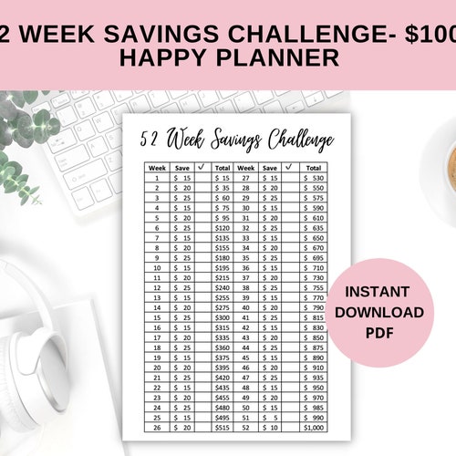 52 Week Savings Tracker 1000 - Etsy