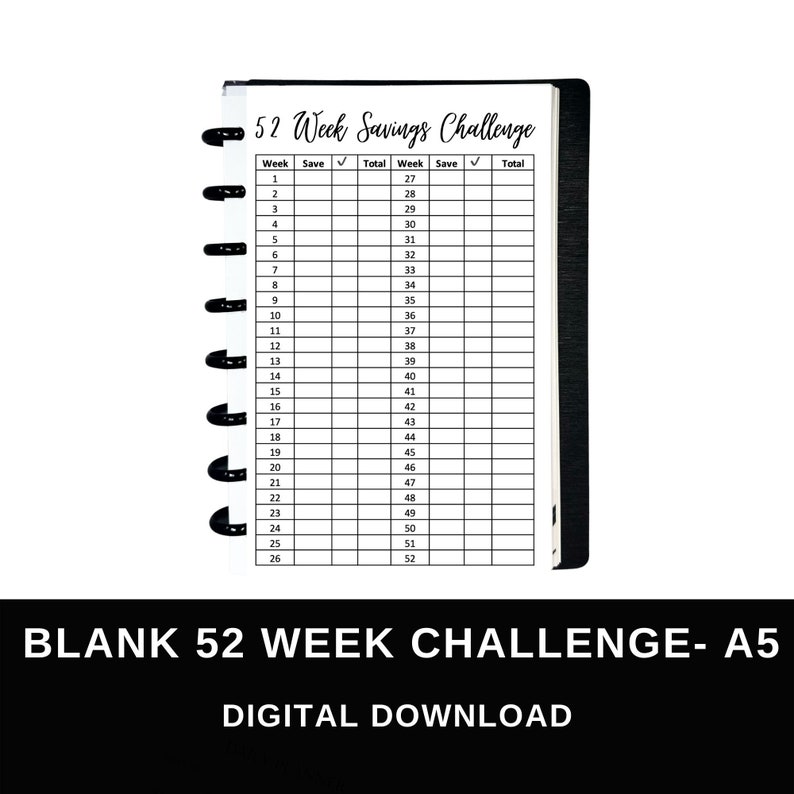 52 Week Savings Tracker Blank A5 - Etsy
