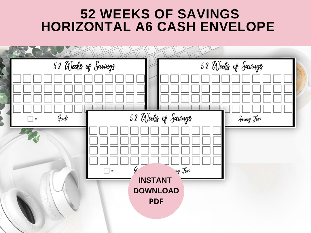52 Weeks of Savings Challenge Cash Envelope Insert - Etsy