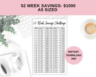 52 Week Savings Tracker 1000 - Etsy