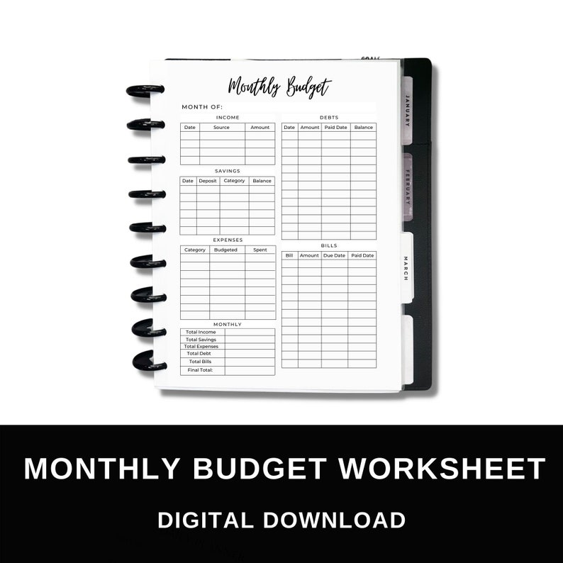 Monthly Budget Worksheet - Etsy