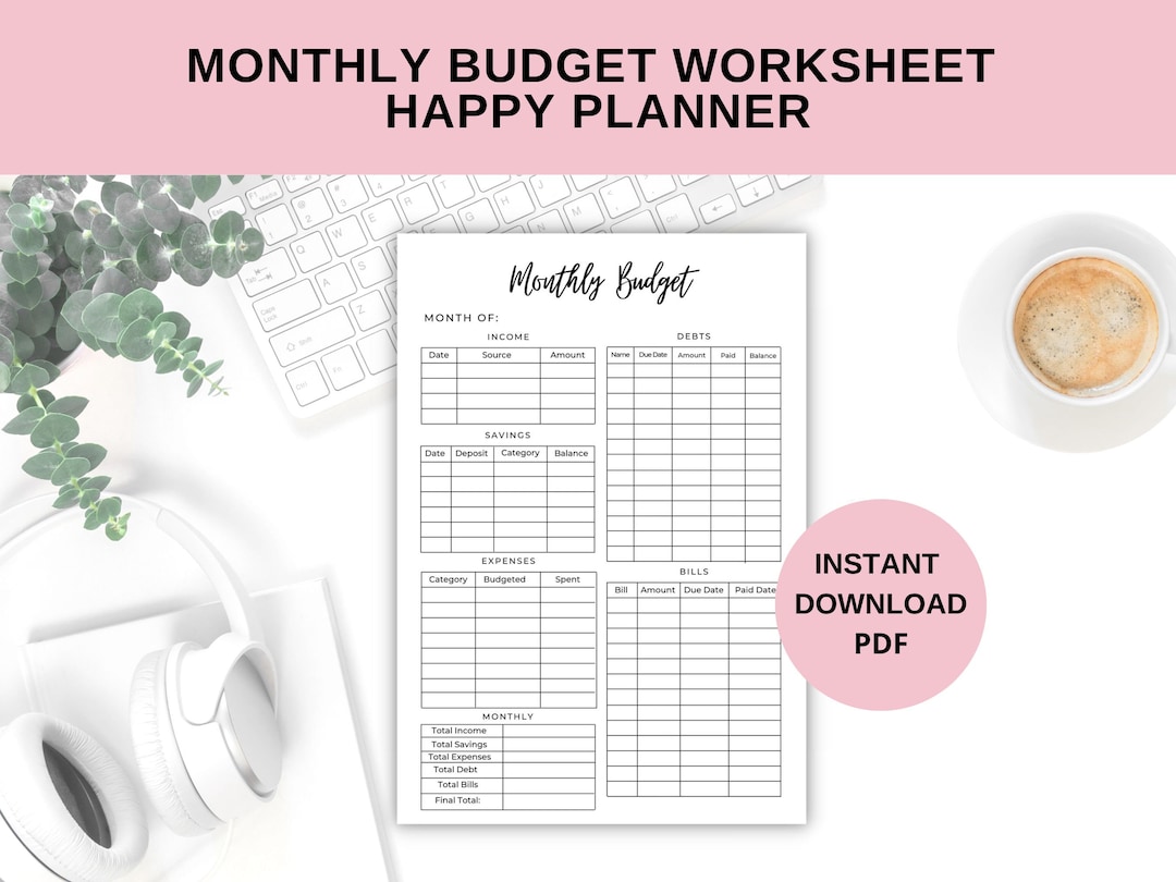 Monthly Budget Worksheet - Etsy