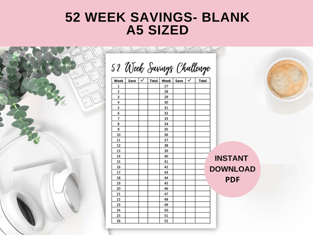 52 Week Savings Tracker Blank- A5 - Etsy