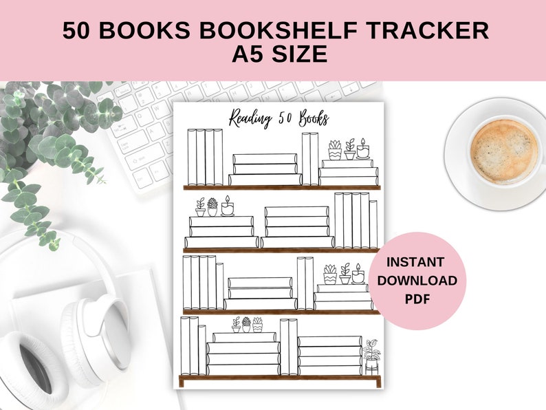 Printable Book Shelf A5 Planner 50 Books - Etsy
