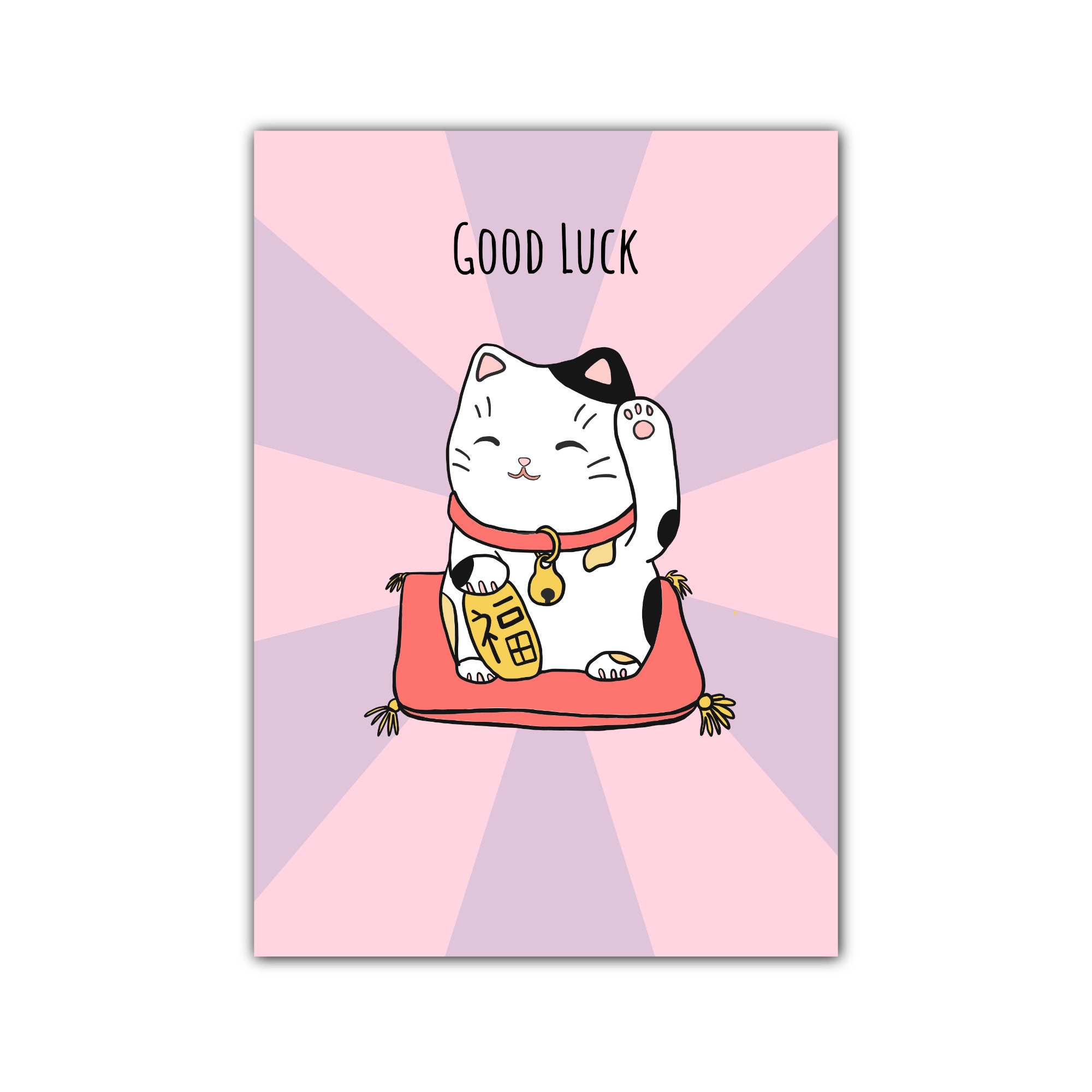 Lucky Cat Good Luck Card UK Maneki-neko Japanese Good Luck | Etsy