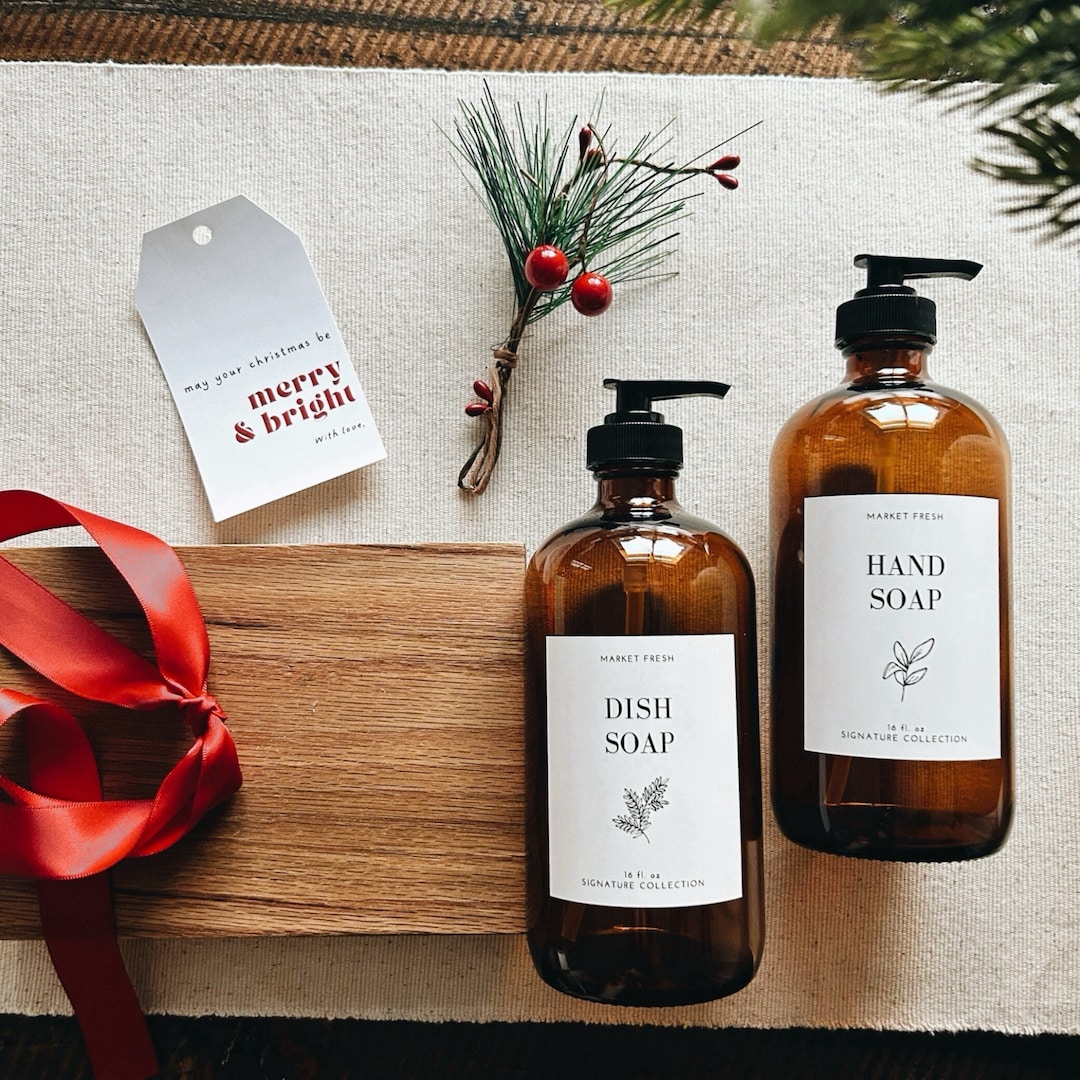 Dish Soap & Hand Soap Dispenser Gift Set Includes Wood Tray Holiday ...