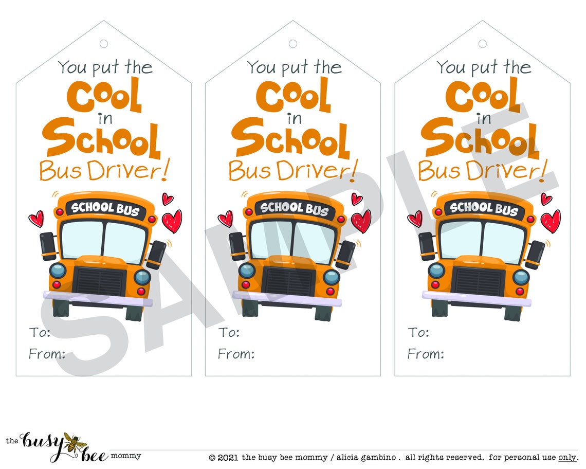 School Bus Driver Gift Tags / Book Marks Easy DIY Printable | Etsy