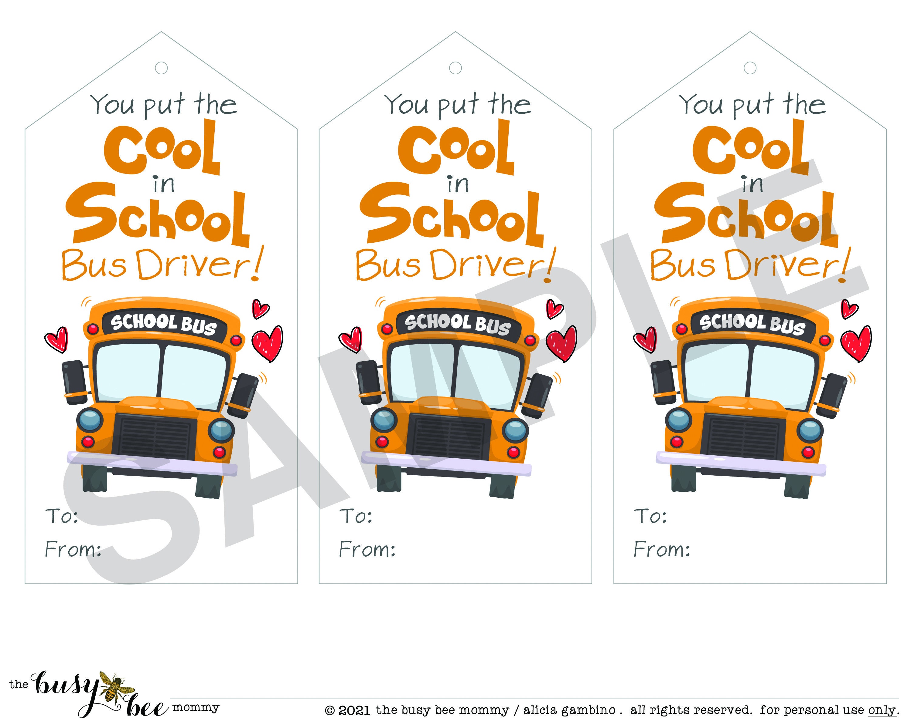 School Bus Driver Gift Tags / Book Marks Easy DIY Printable - Etsy
