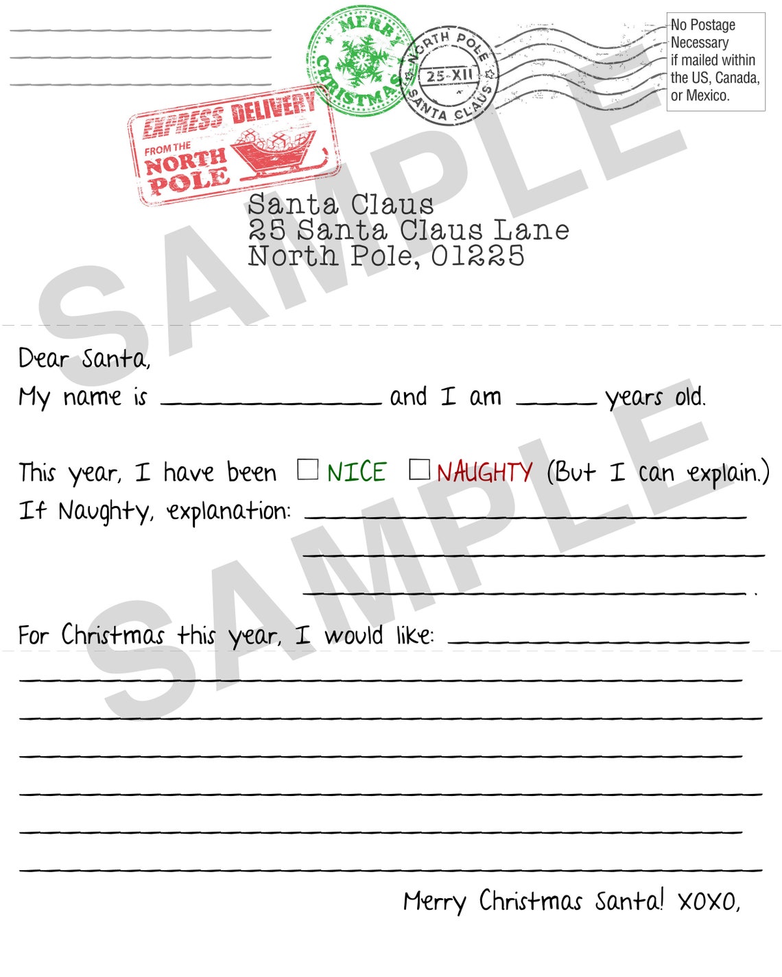 EASY DIY Printable Letter to Santa Easy Self-mailing and | Etsy