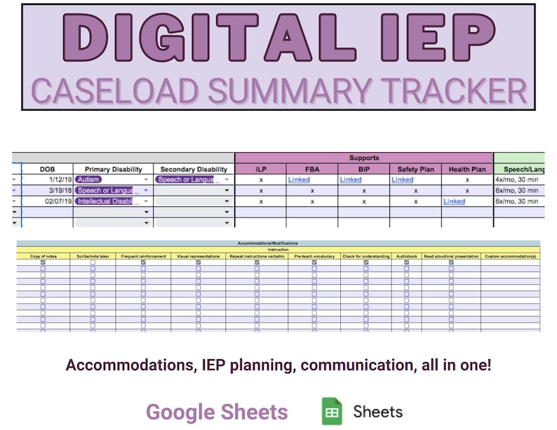 Special Education Digital IEP Caseload Summary Tracker: Grades Prek-12 ...