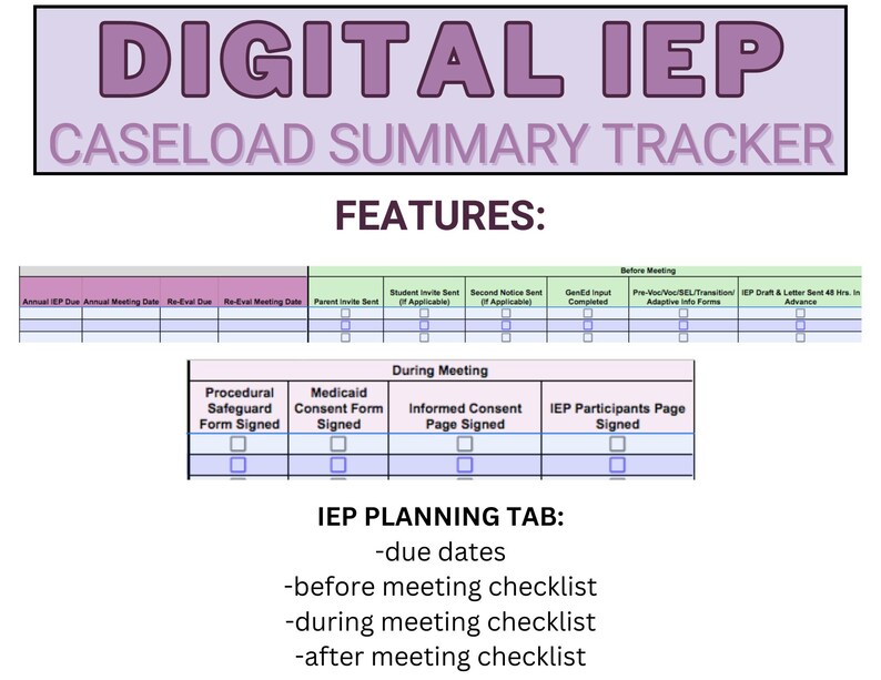 Special Education Digital IEP Caseload Summary Tracker: Grades Prek-12 ...
