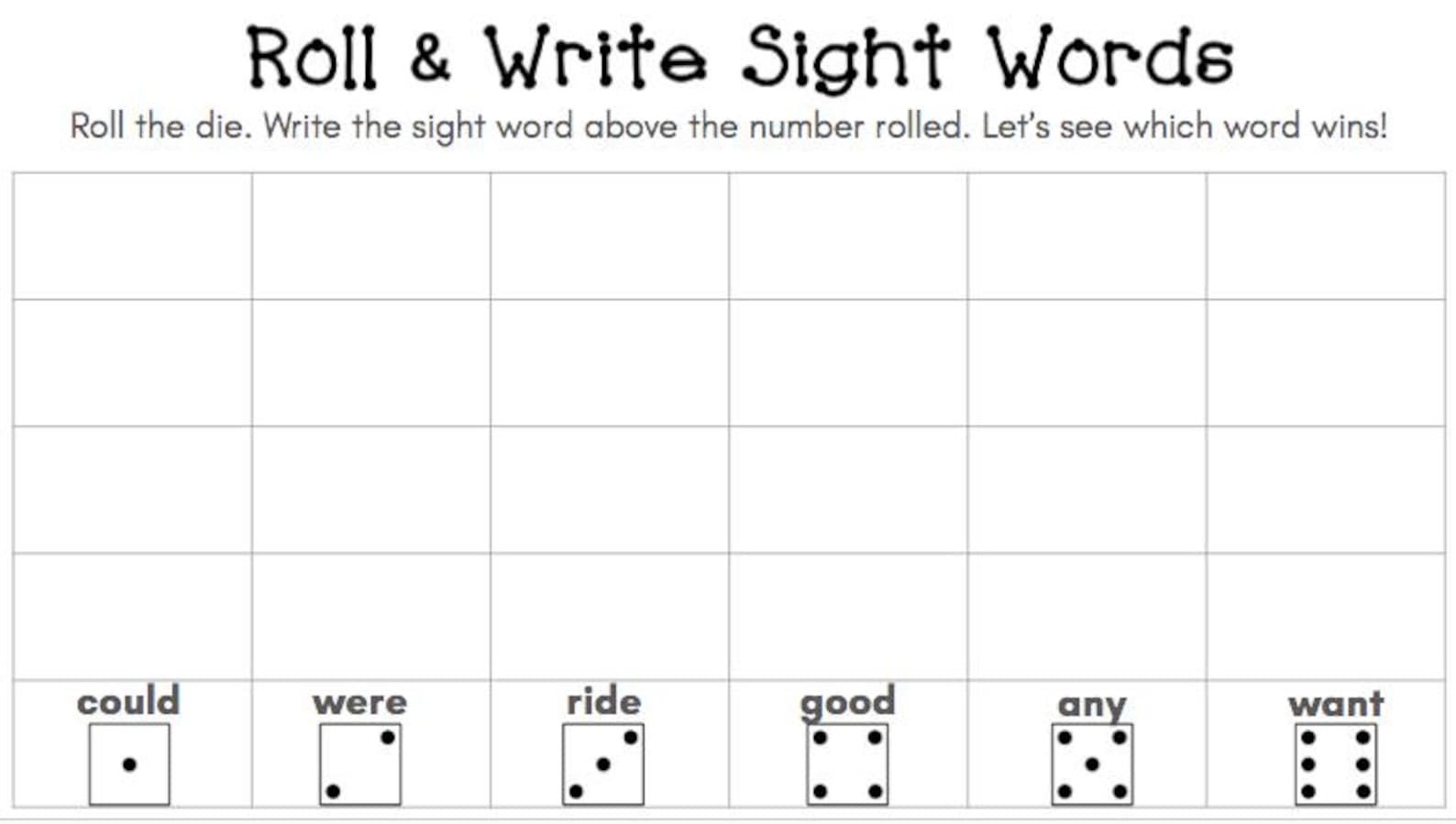 Roll and Write Sight Words - Etsy