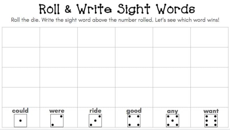 Roll and Write Sight Words - Etsy