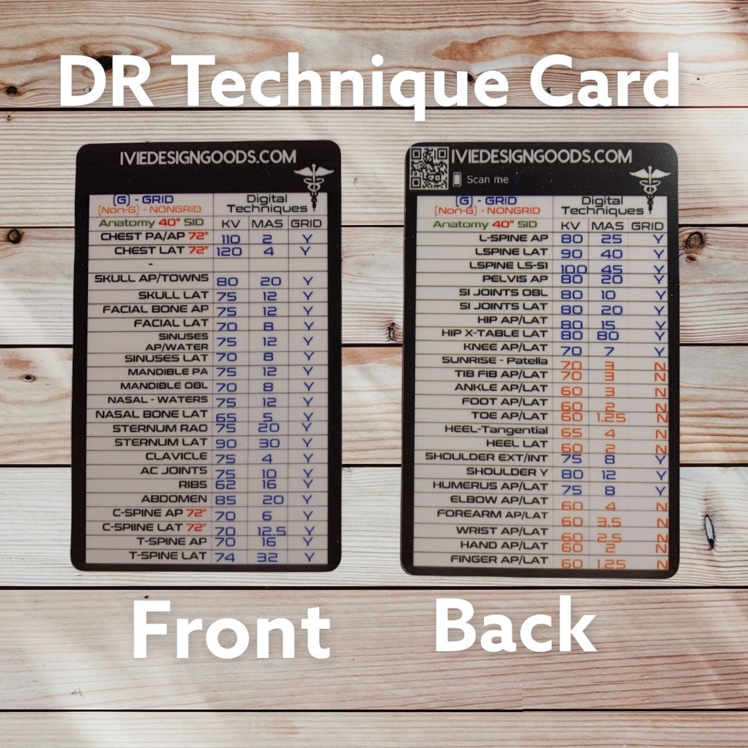 Xray CR & DR Technique Card - Student, Beginner Tech - Etsy