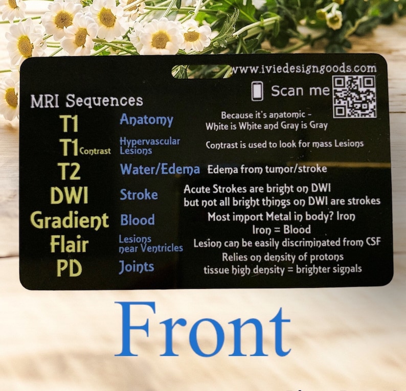 MRI Quick Reference Card / Cheat Sheet Card - Beginner, Student, Tech ...