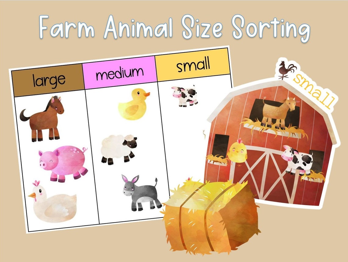 Farm Animal Size Sorting Sorting Activity Busy Binder | Etsy