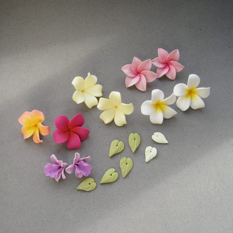 Hawaiian Flowers Polymer Clay Flower Beads Plumeria Vanilla Orchid ...