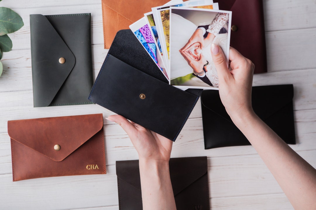 Envelope Photo Pouch, Customized Leather Envelopes for Photos, Leather ...