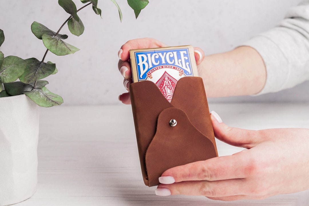Leather Playing Card Case, Playing Card Sleeve Holder, Card Game Holder ...