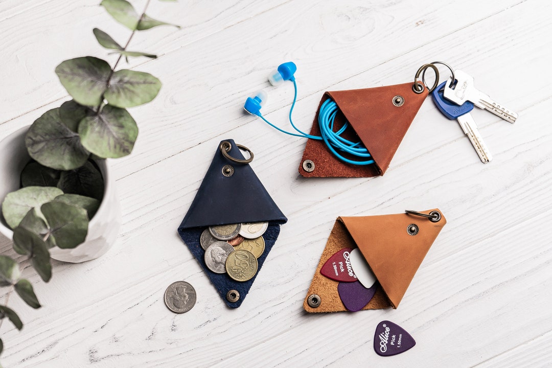 Personalized Leather Coin Keyring Pouch, Coin Holder Keychain, Coin Key ...