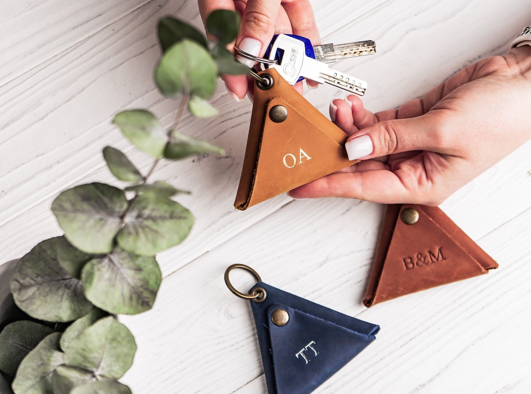 Personalized Leather Coin Keyring Pouch, Coin Holder Keychain, Coin Key ...