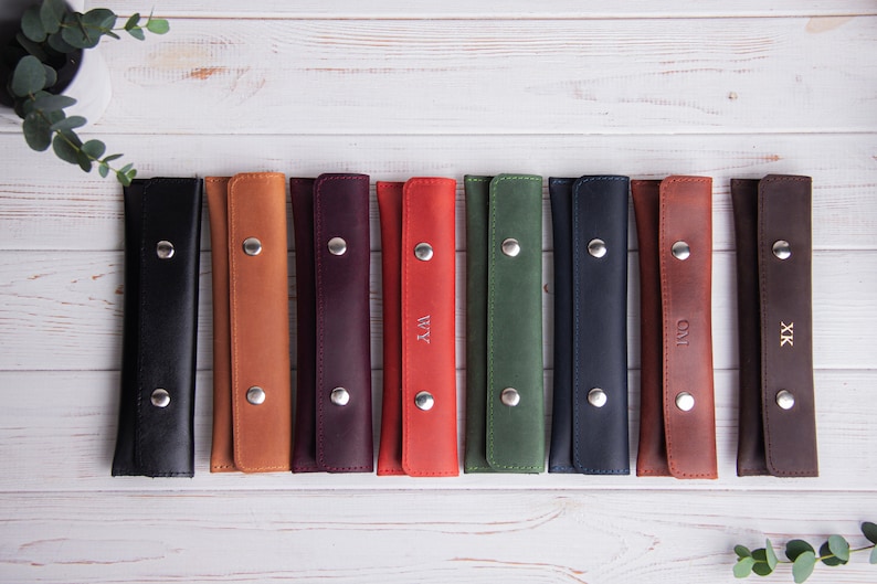 Custom Pen Case Leather Pencil Holder Office Gift Colored Leather Pen ...