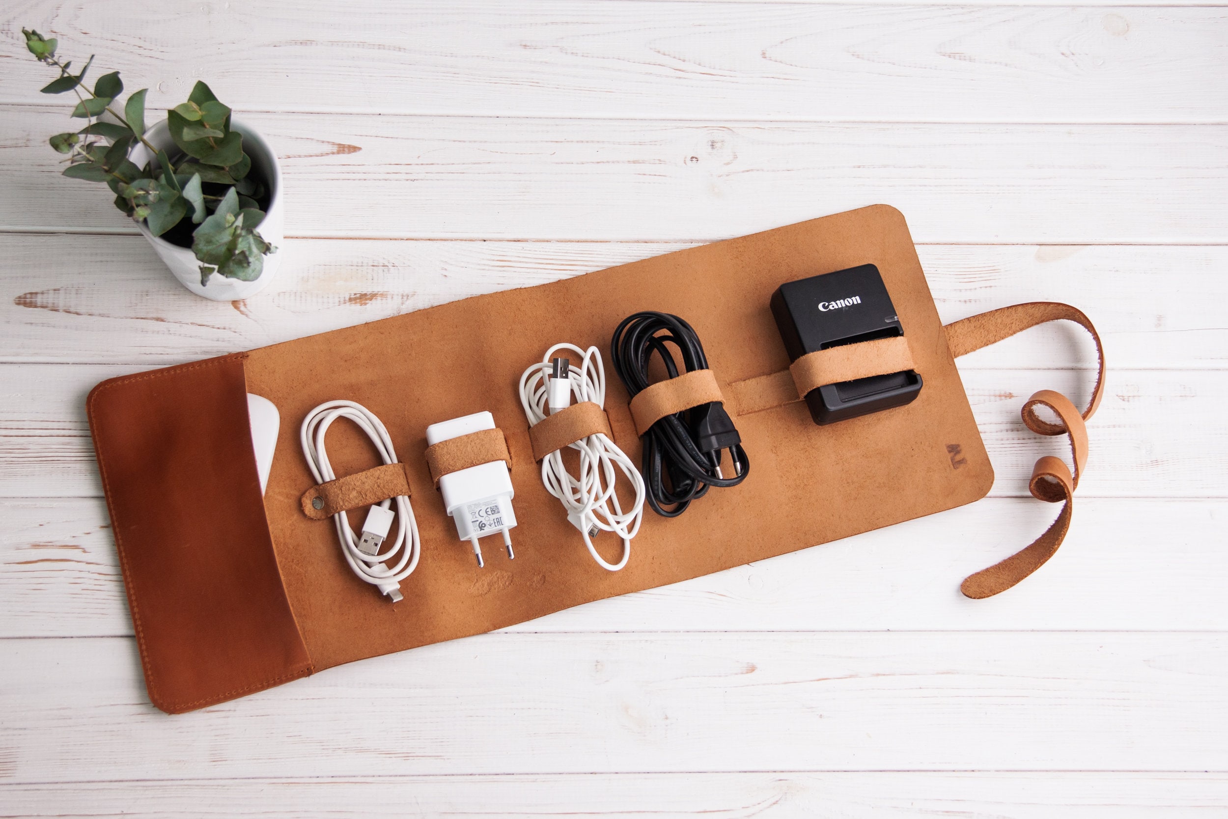 Leather Cable Case Travel Cable Organizer Tech Cord Accessory Organizer ...