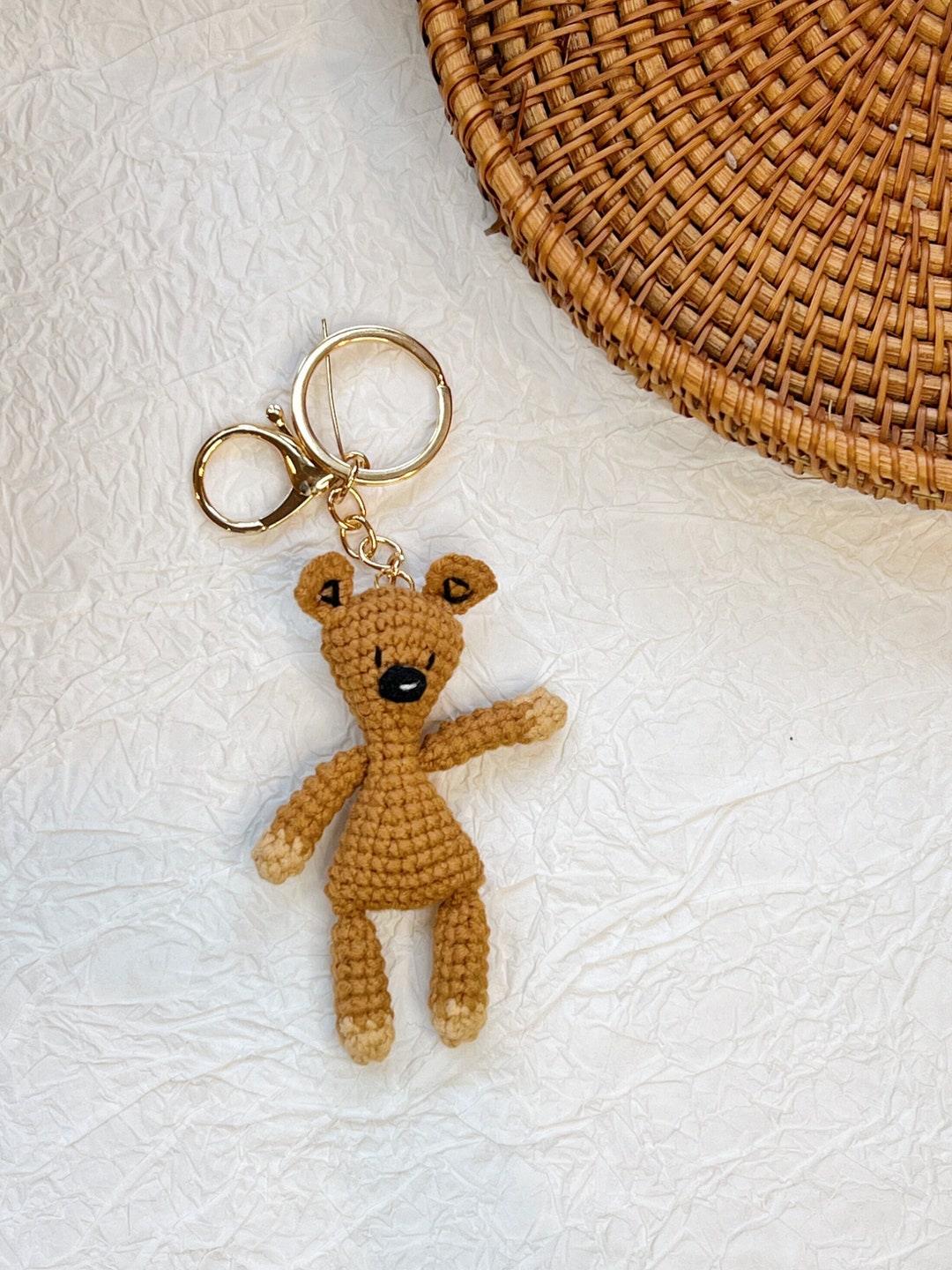 Crochet Mr Bean's Teddy Bear Keychain, Cute Bear Keychain, Crochet ...