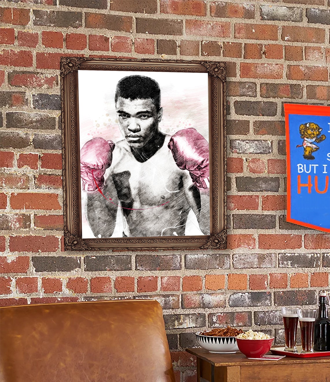 Muhammad Ali Poster Boxing Hand Drawn Poster Canvas Art Print, Man Cave ...