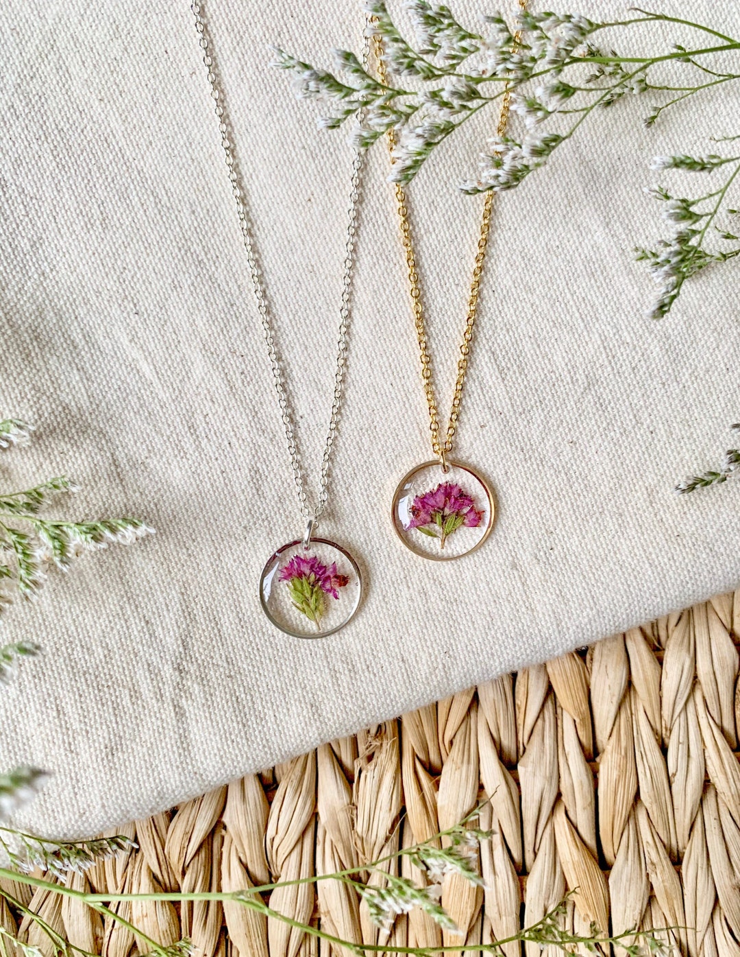 Heather Necklace, Floral Necklace, Botanical Necklace, Floral Resin ...
