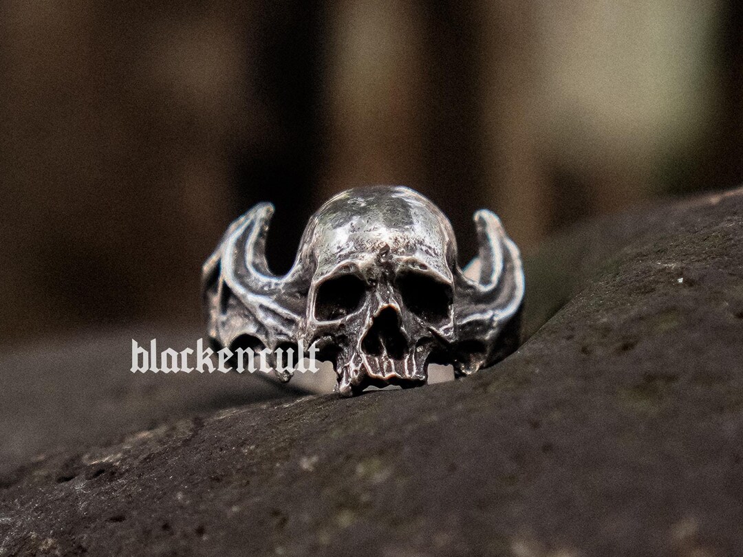 WINGED DEVIL Ring (handmade Gothic Ring • 925 Silver & Gold Skull Ring ...