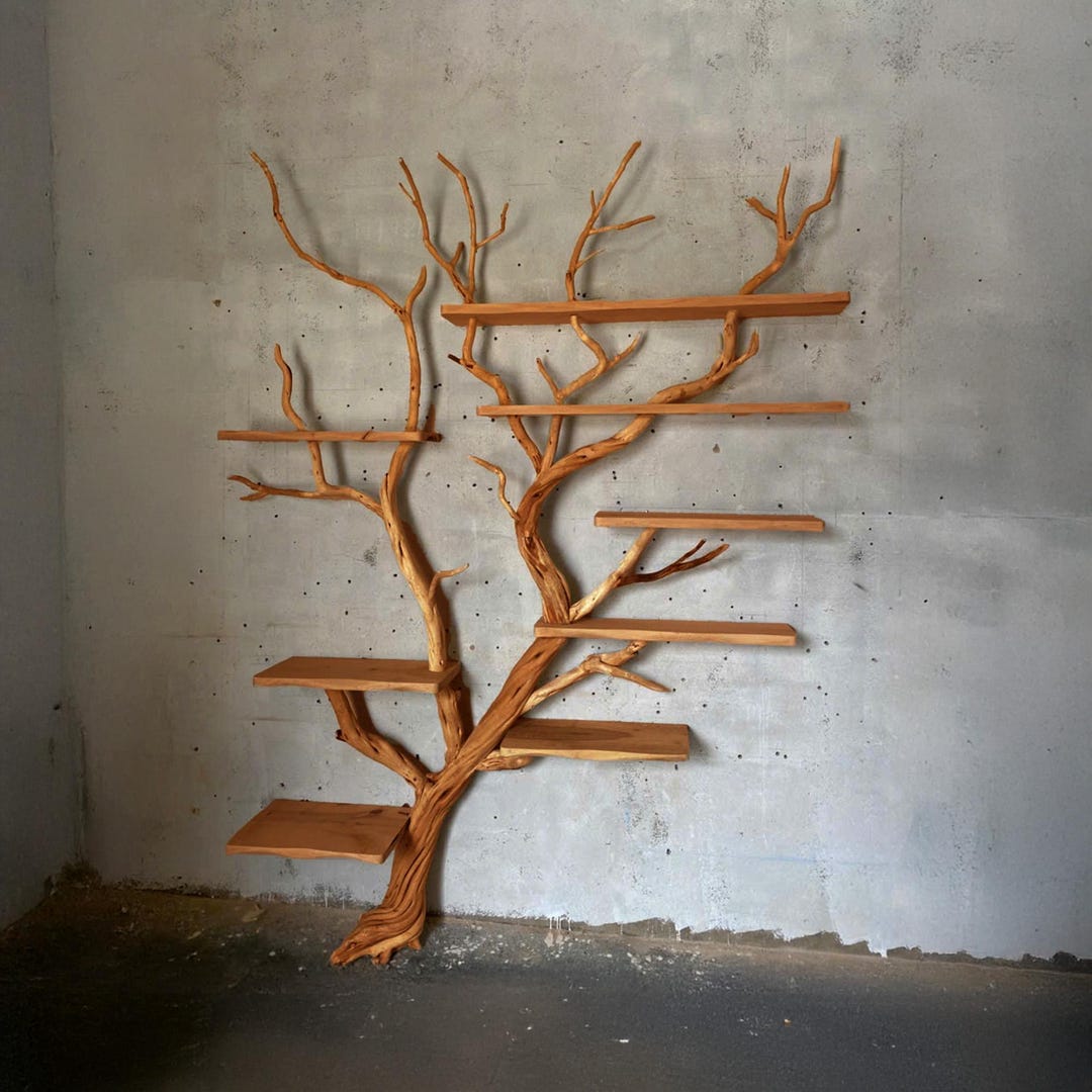 Tree Branch Bookshelf Bookcase Solid Wood Wall Mount Book Shelf ...