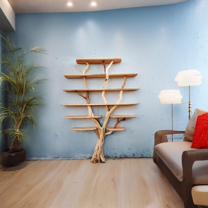 Tree Branch Bookshelf Floating Shelves on Wall Driftwood Sculpture ...
