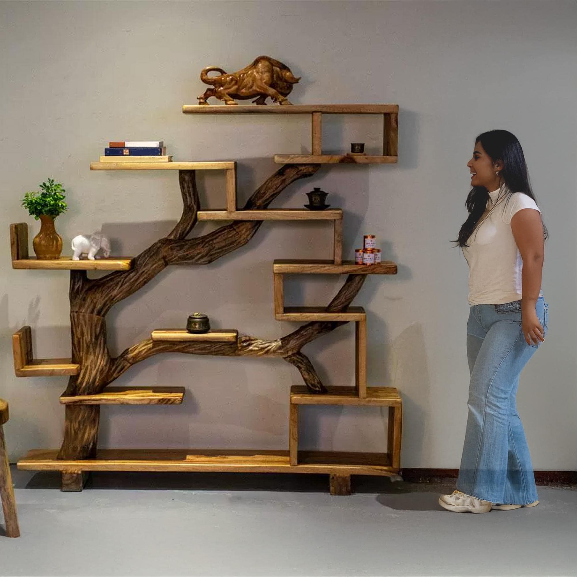 Tree Branch Bookshelf Bookcase Solid Wood Custom Floating Shelves Wall ...