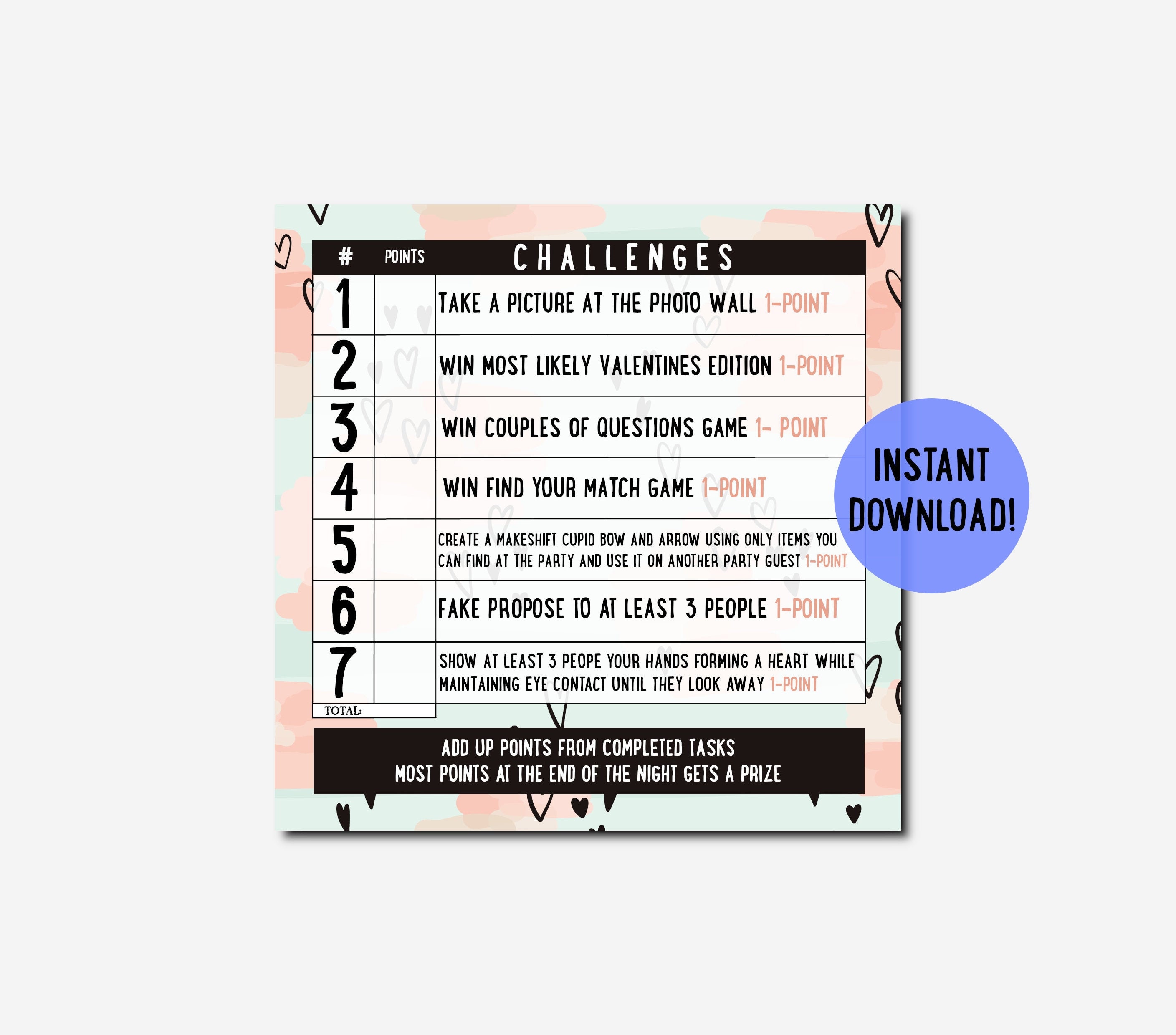 Valentine's Day Challenge Card Game INSTANT DOWNLOAD - Valentine's ...