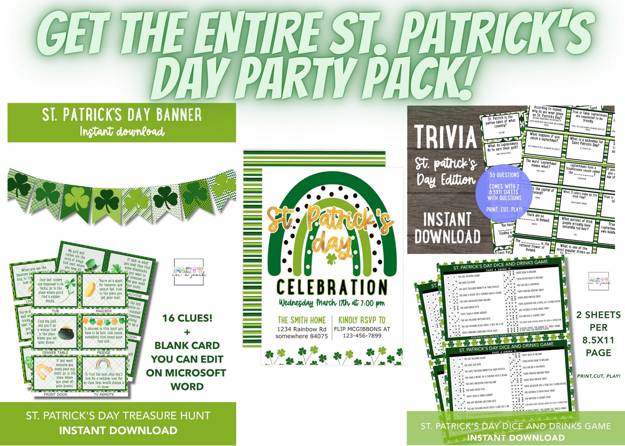 Editable St. Patrick's Day Party Invitation INSTANT DOWNLOAD - DIY - St ...