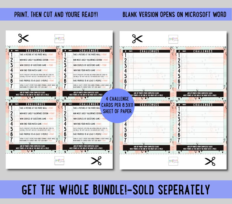 Valentine's Day Challenge Card Game INSTANT DOWNLOAD - Valentine's ...