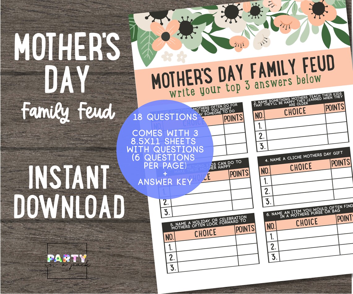 Mothers Day Family Feud Game Instant Download - Family Feud Printable ...