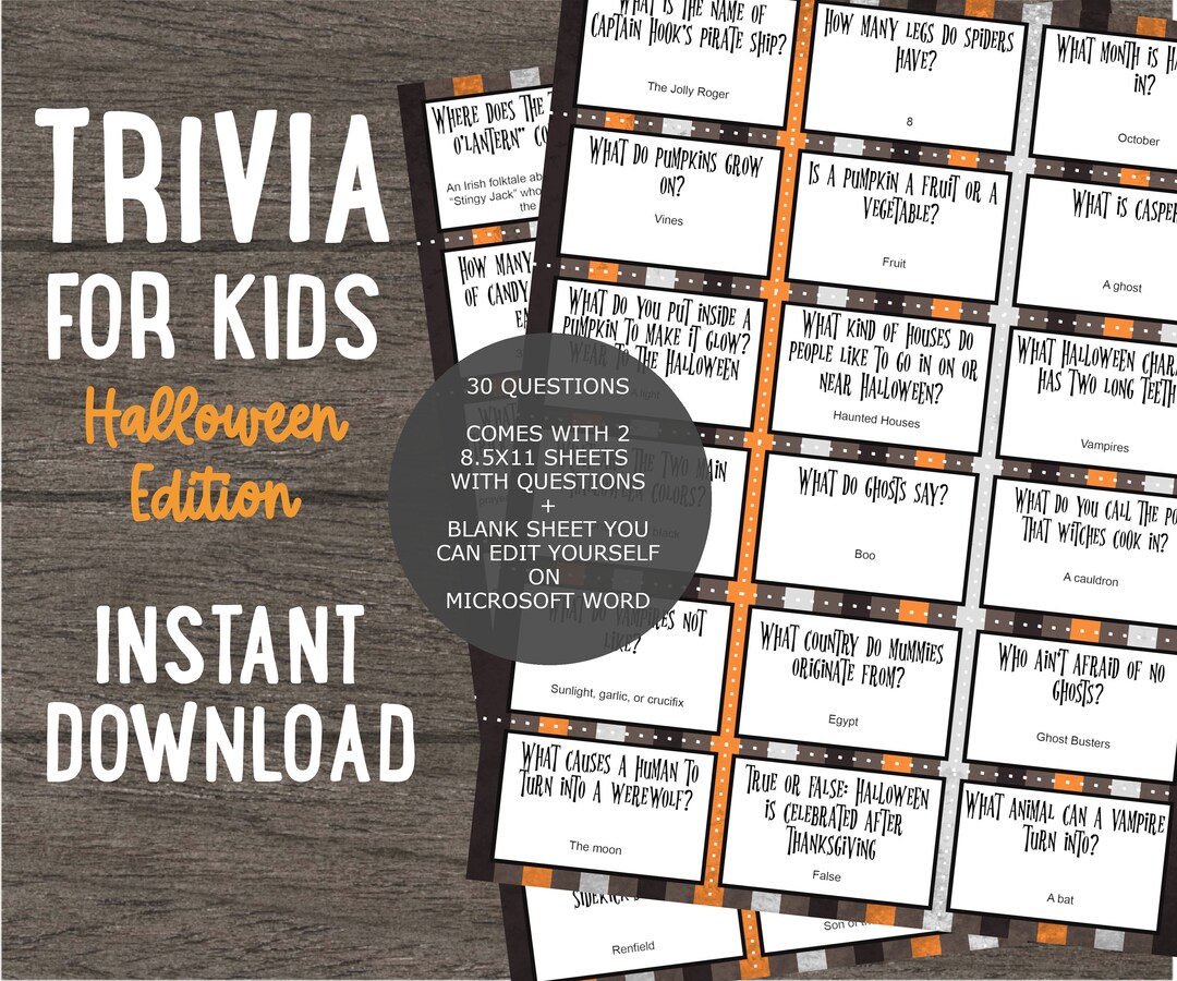 Halloween Trivia Game for Kids Kids Games for Halloween Halloween ...