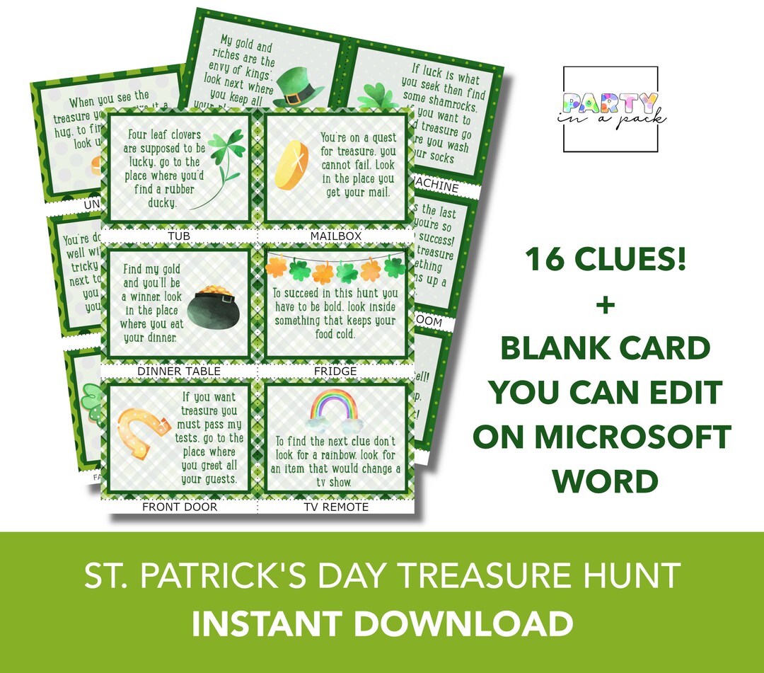 St. Patrick's Day Treasure Hunt INSTANT DOWNLOAD - Scavenger Hunt - DIY ...