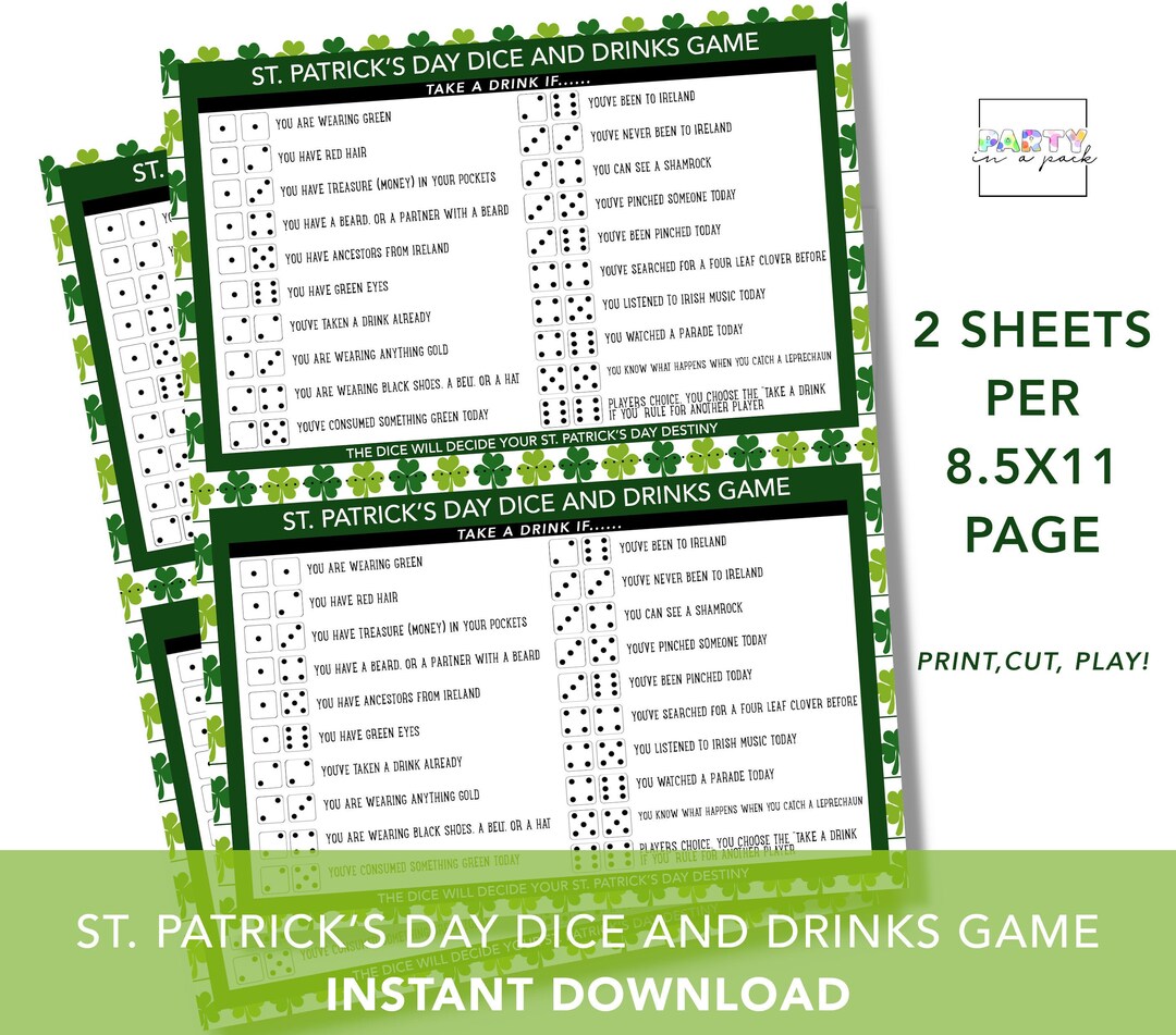 St. Patrick's Day Dice and Drinks Game - St. Patrick's Day Drinking ...