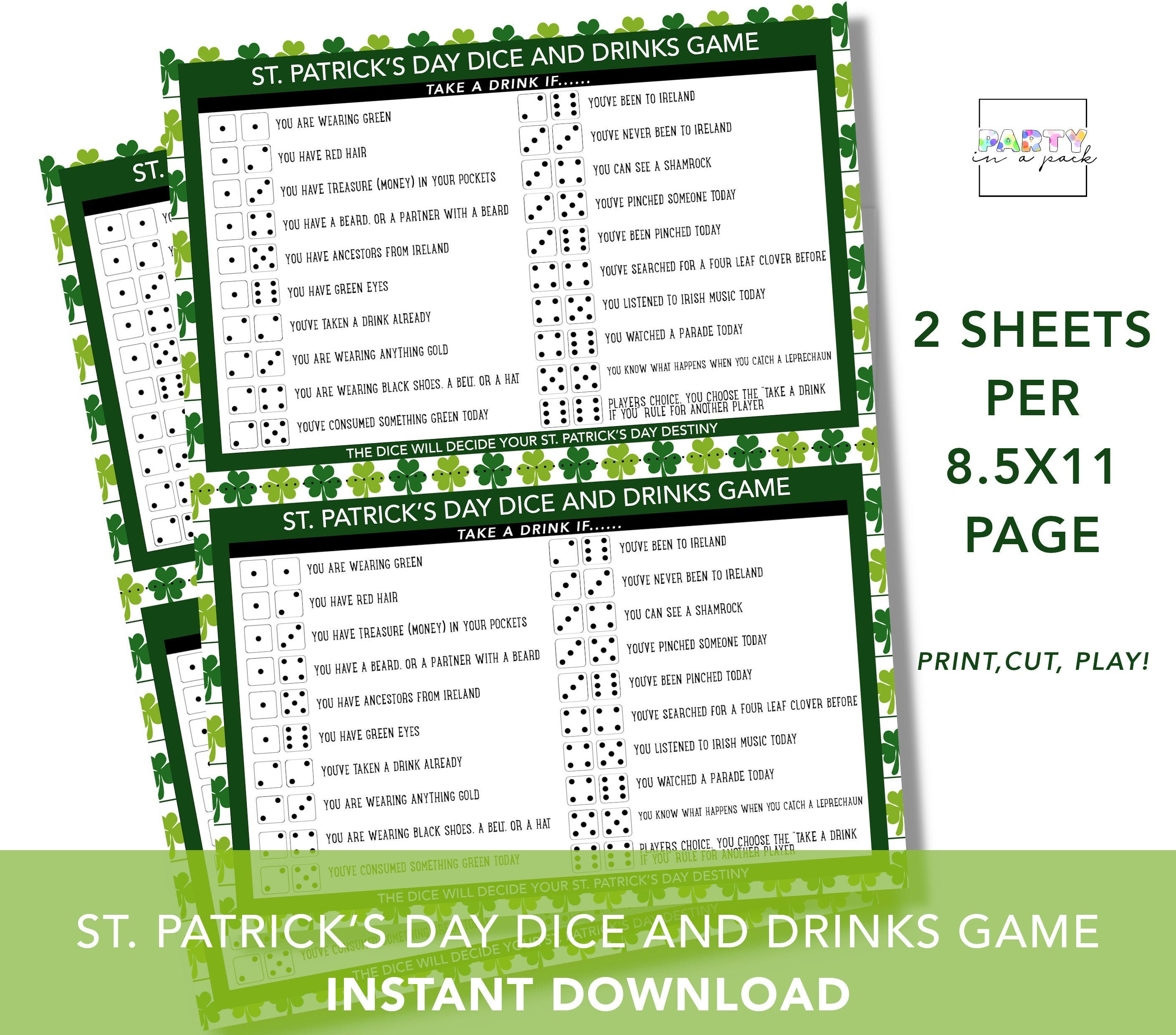 St. Patrick's Day Dice and Drinks Game - St. Patrick's Day Drinking ...