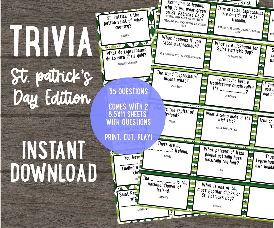 St. Patrick's Day Trivia INSTANT DOWNLOAD - St. Patrick's Day Party ...