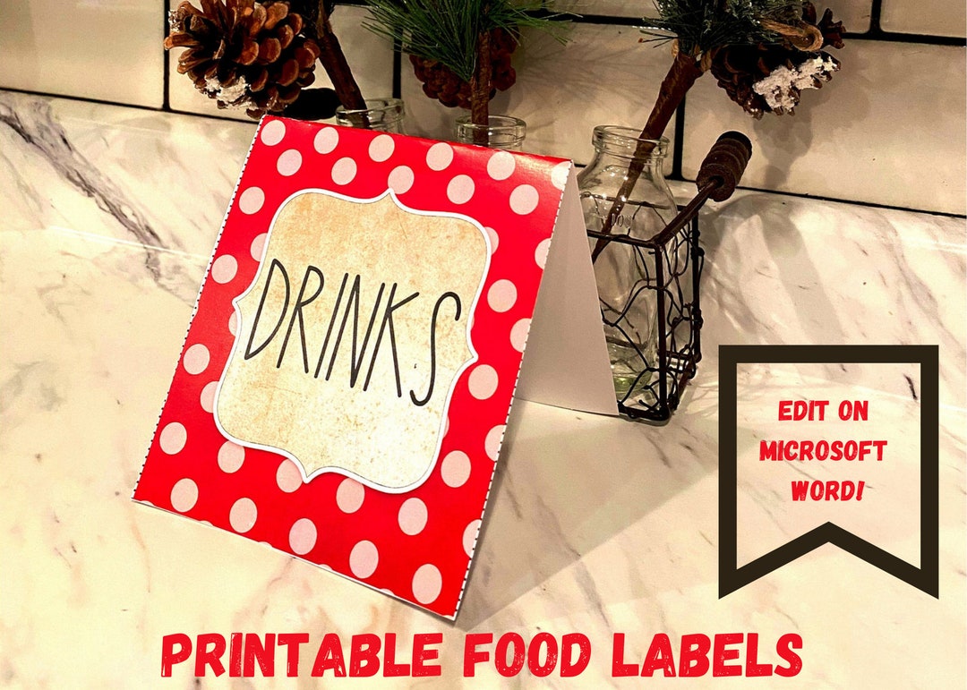 Food/drink Labels INSTANT DOWNLOAD - Christmas Party Food Labels - Farm ...