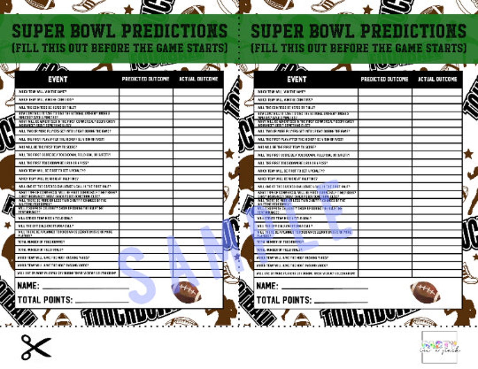 Super Bowl Prediction Game INSTANT DOWNLOAD - Super Bowl Games - Super ...
