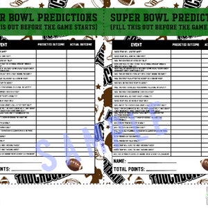 Super Bowl Prediction Game INSTANT DOWNLOAD - Super Bowl Games - Super ...
