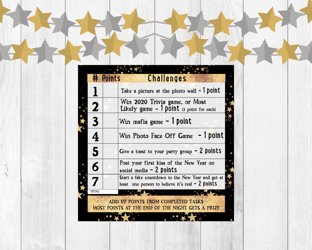 New Years Challenge Card Game INSTANT DOWNLOAD - New Years Eve Party ...