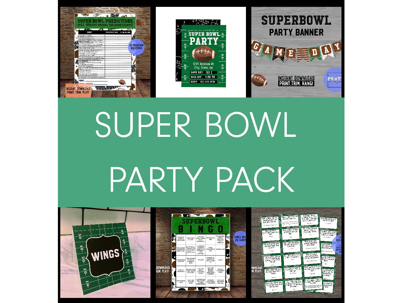 Super Bowl Party Pack INSTANT DOWNLOAD Super Bowl Ideas Super Bowl super-bowl-party-pack-instant-download-super-bowl-ideas-super-bowl